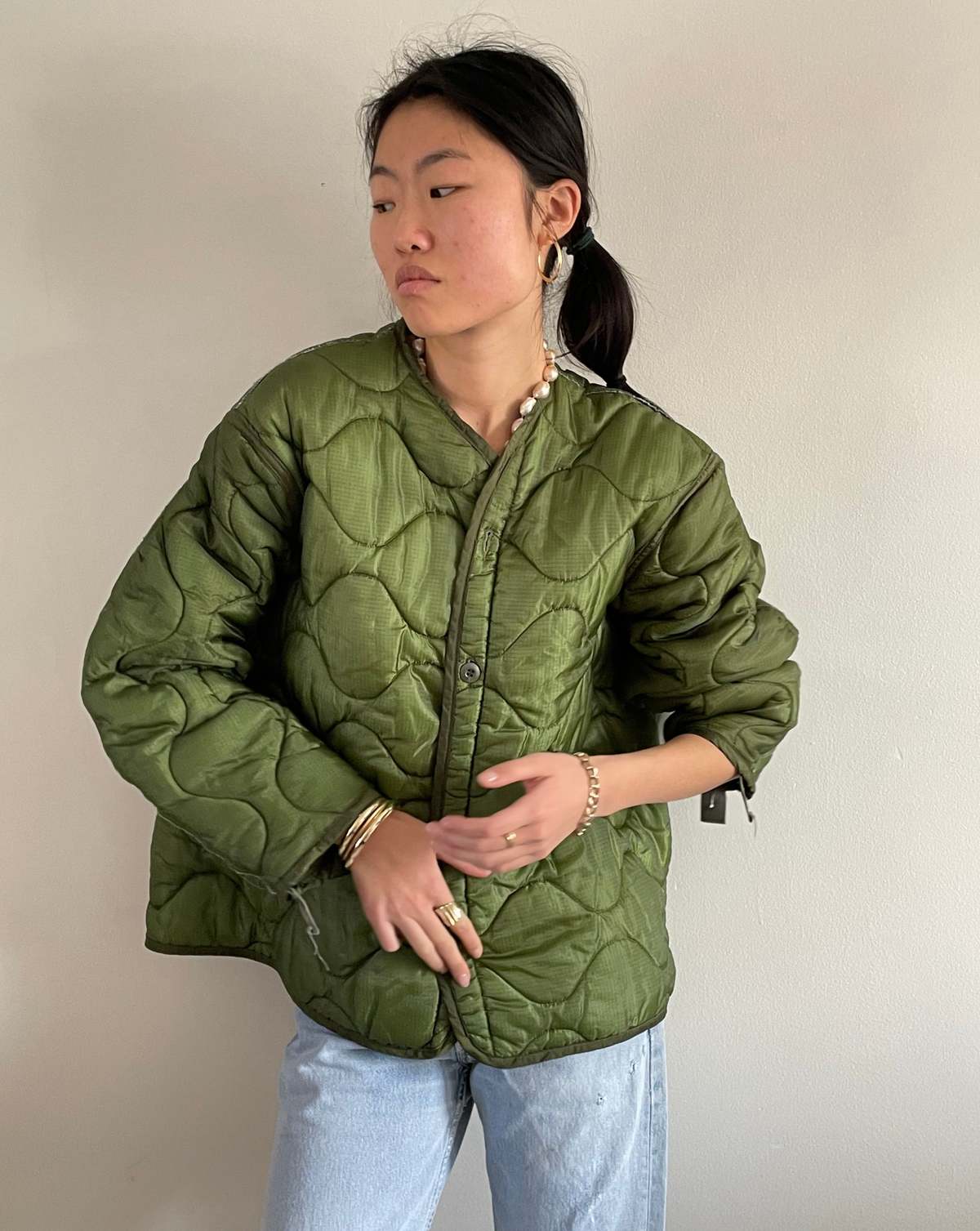 Vintage quilted liner moss green jacket | Garmentory