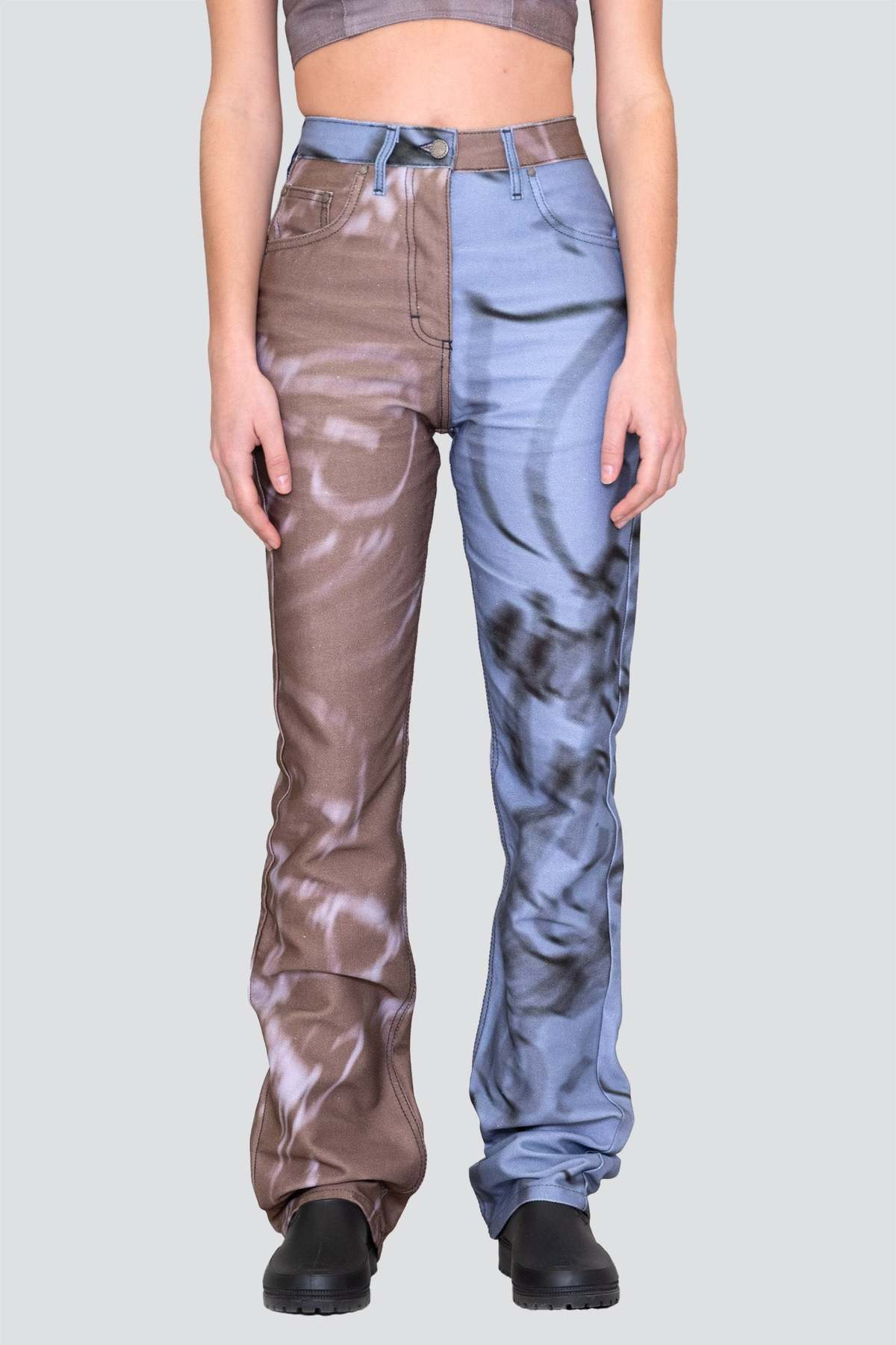 SERAPIS Split Drawings Denim Pants - Blue/Beige | Garmentory