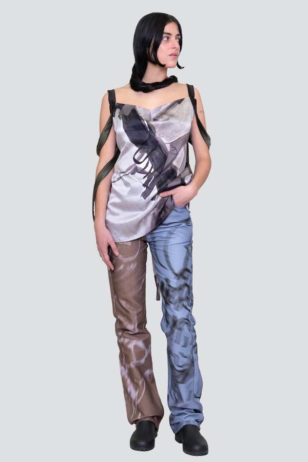 SERAPIS Split Drawings Denim Pants - Blue/Beige | Garmentory