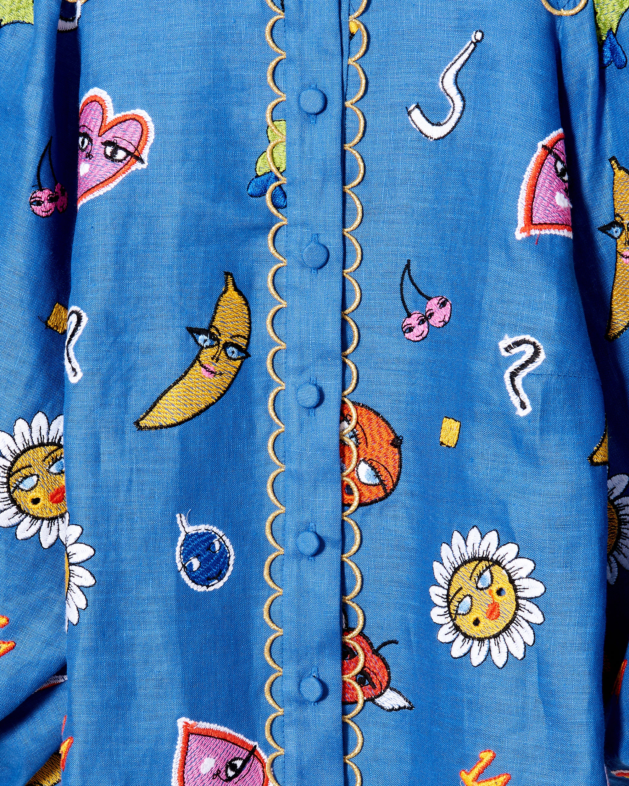 Maison Common Embroidered Statement Blouse - Blue | Garmentory
