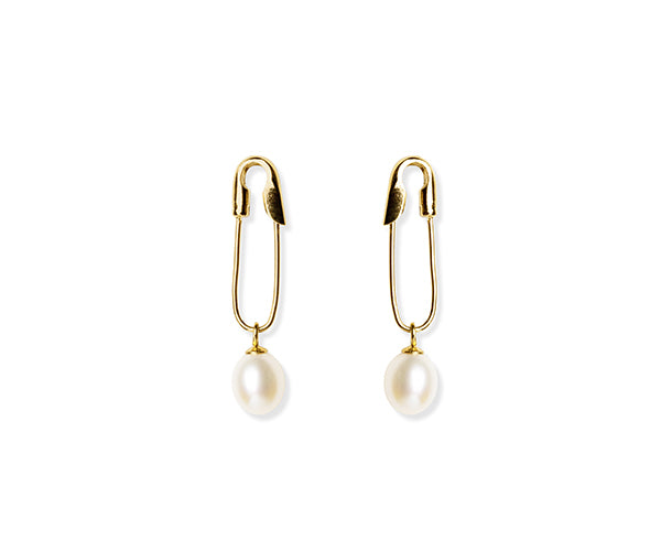 Beatriz Palacios Pearl Safety Pin Earrings - Gold/Pearl | Garmentory