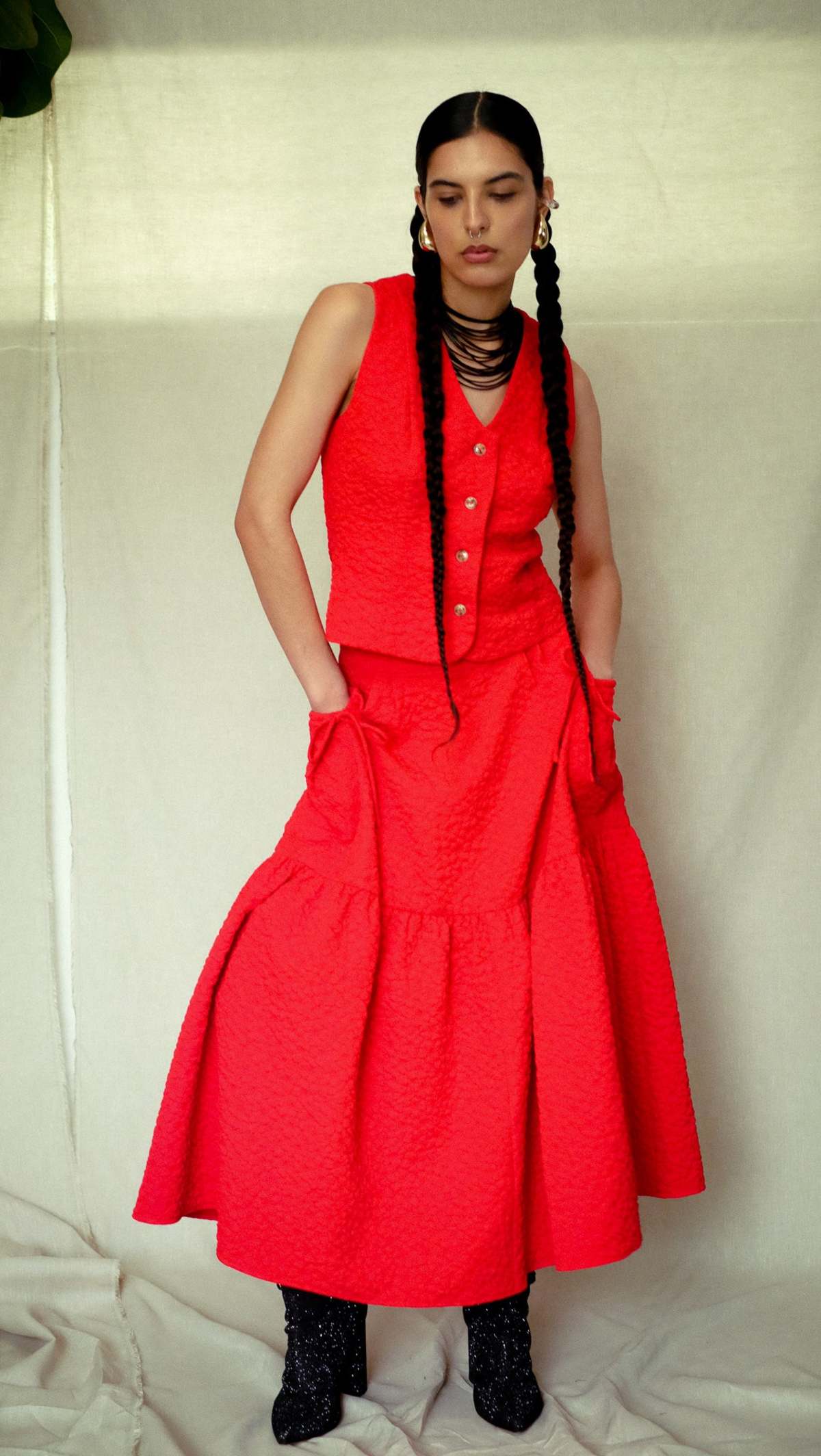 Venus Skirt in Crimson Sculpted Floral- Size Small SAMPLE | Garmentory