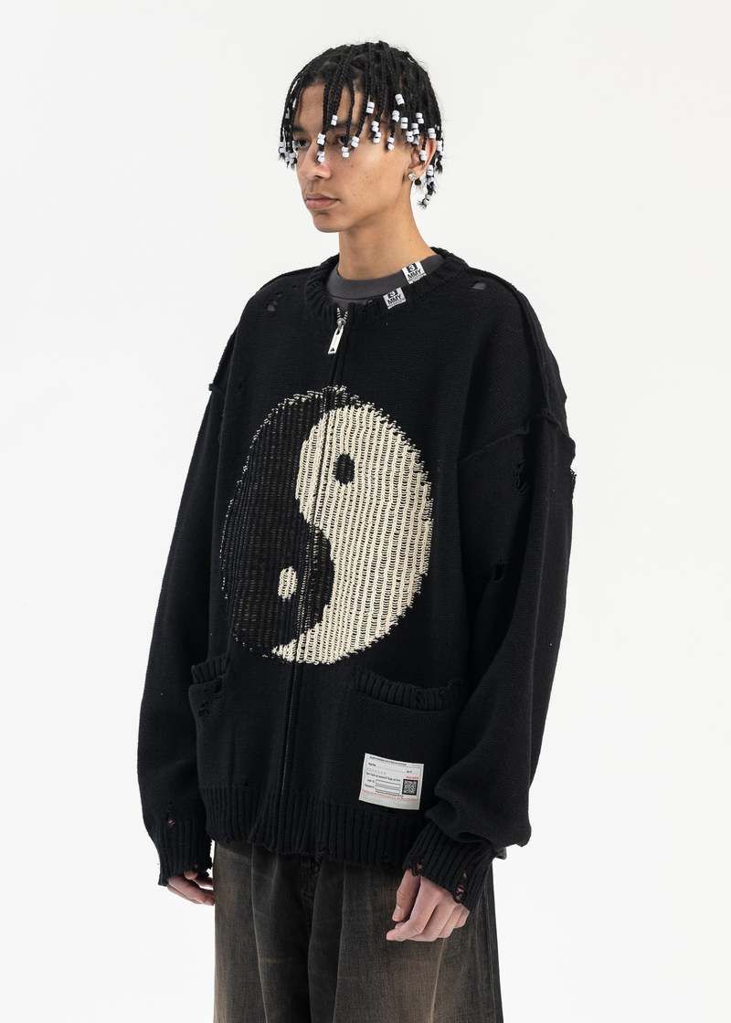 Mihara Yasuhiro INSIDE OUT KNIT CARDIGAN - BLACK | Garmentory