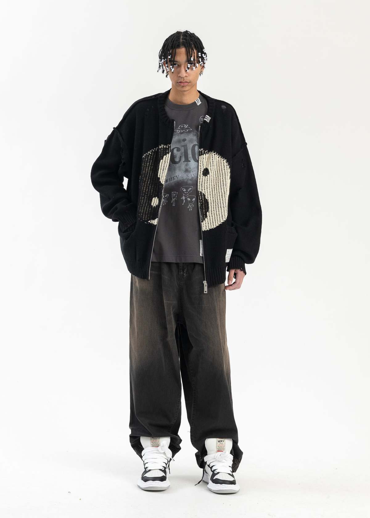 Mihara Yasuhiro INSIDE OUT KNIT CARDIGAN - BLACK | Garmentory