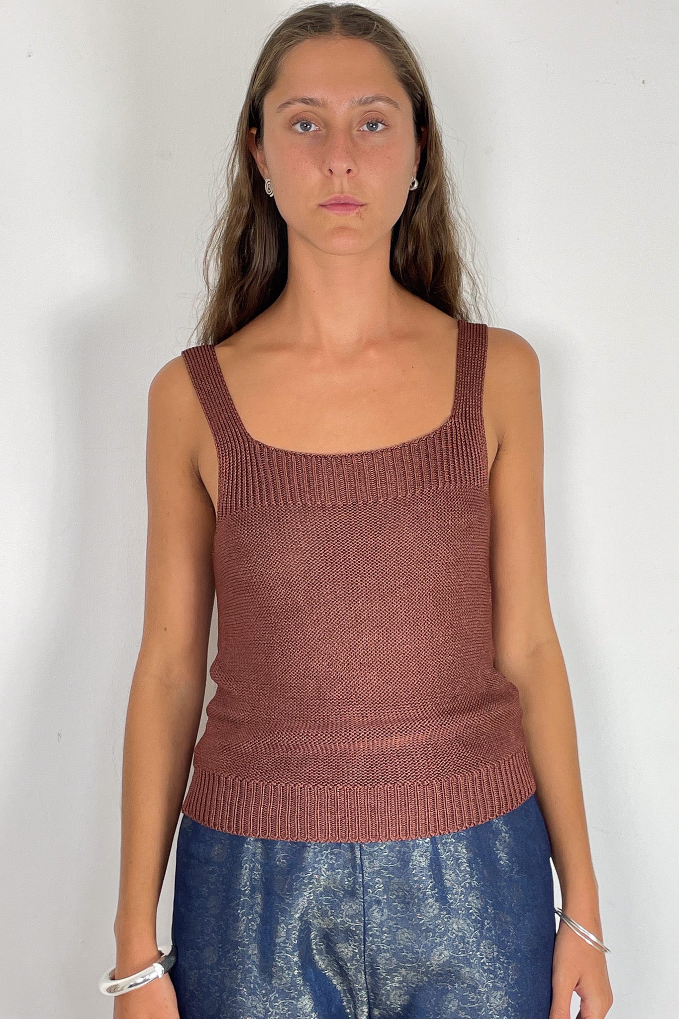 Vintage Crochet Square Neck Cami - Brown | Garmentory
