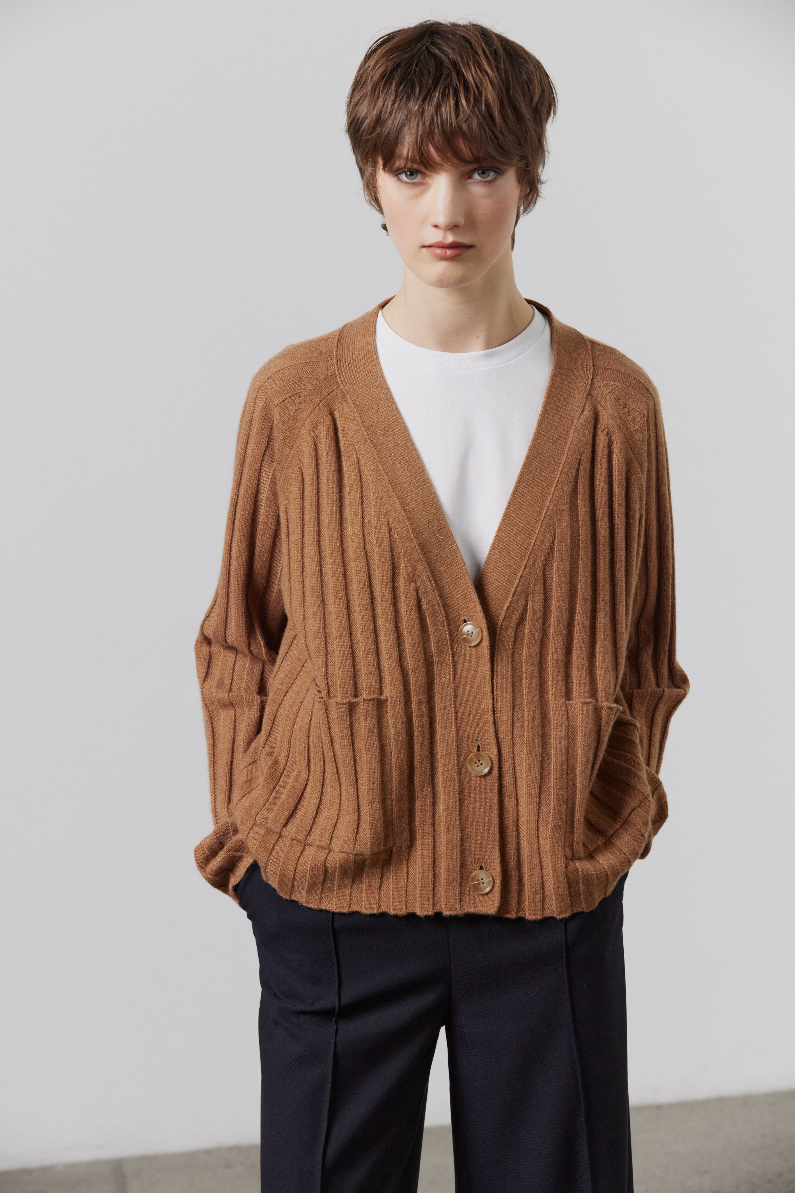Laing Home Lizzie Ribbed Cashmere Cardigan - Tan | Garmentory