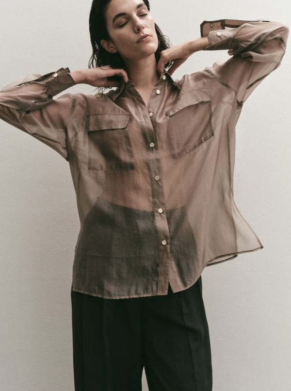 Mijeong Park Organza Sheer Blouse - Dark Tan | Garmentory