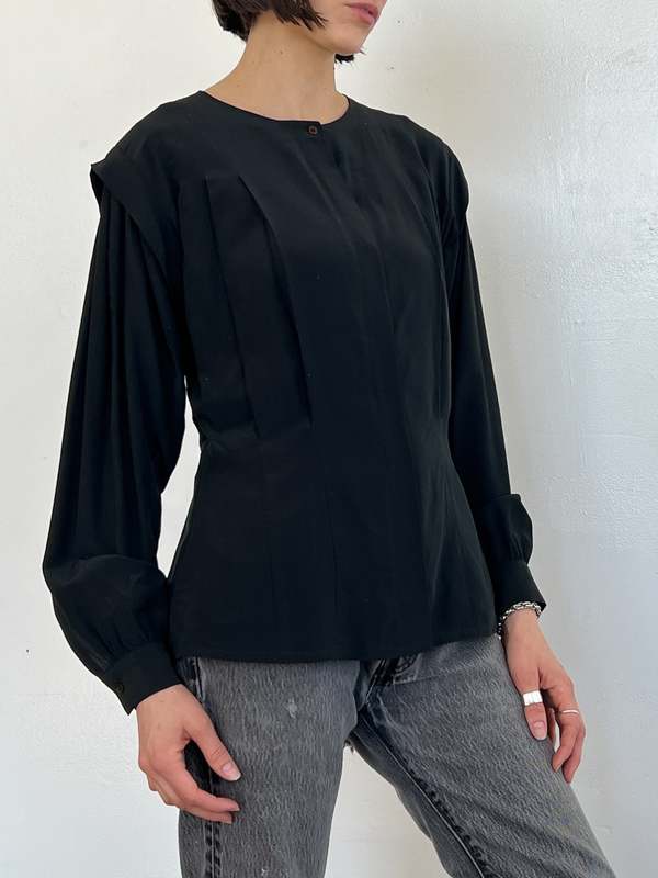 Silk Pleated Blouse - black | Garmentory