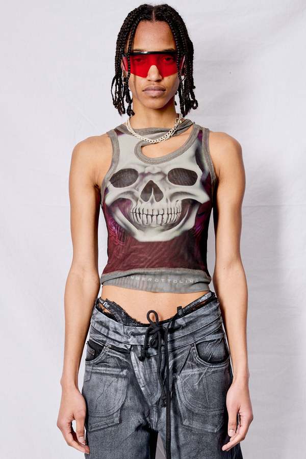 Skull Print Mesh Tank Top | Garmentory