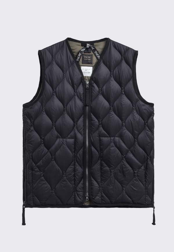 TAION Military Zip V Neck Soft Shell Down Vest - Black | Garmentory