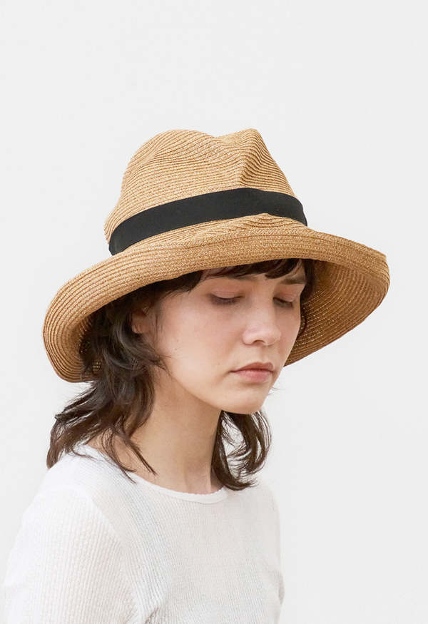 Mature Ha Paper Abaca Long Brim Hat - Bronze Gold/Black | Garmentory