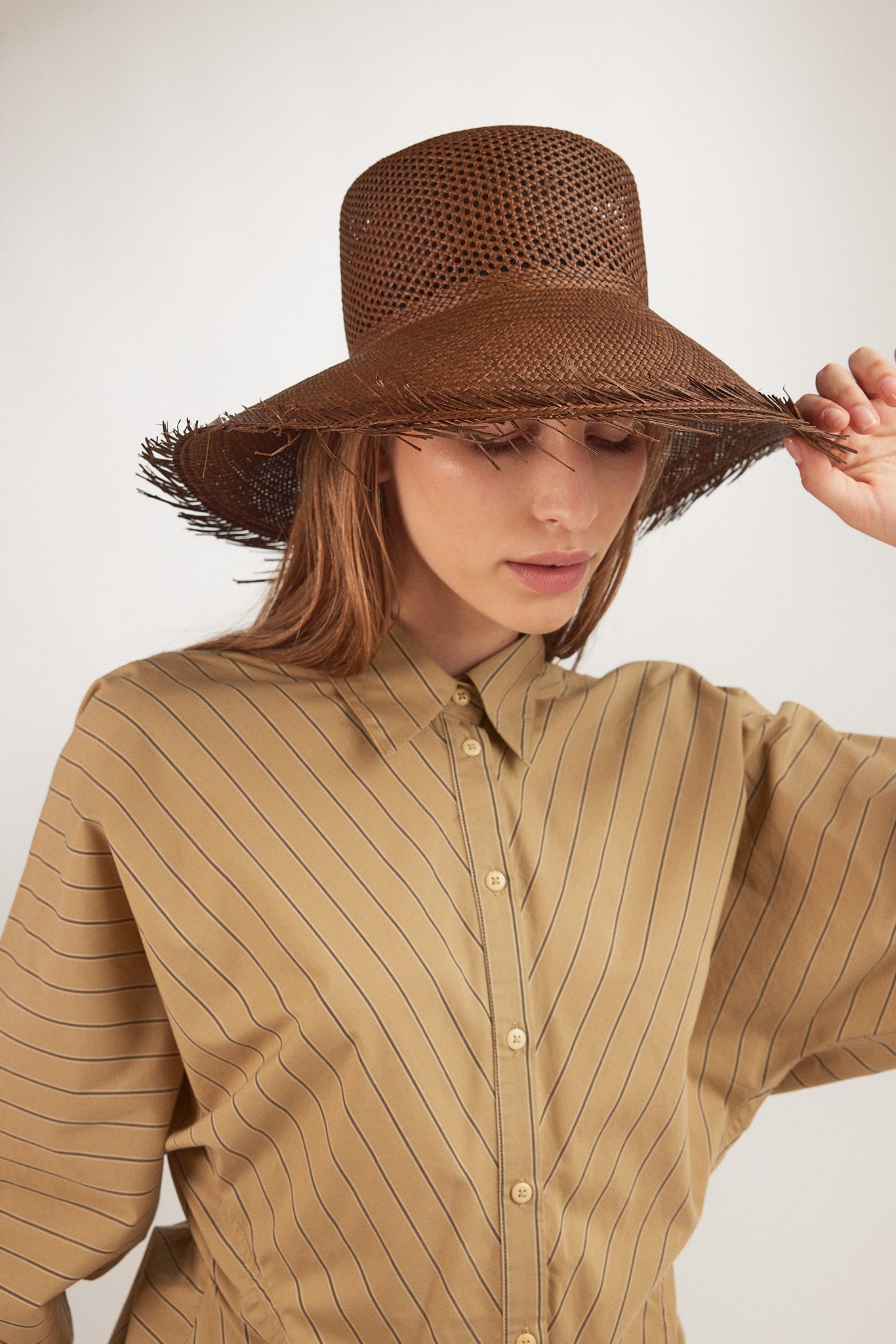 Vented Flat Top Fringe Hat in Cacao Toquilla Straw | Garmentory
