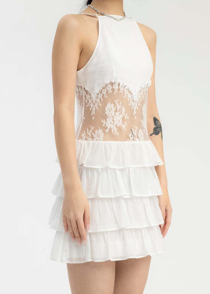 Shushu/Tong Patchwork Multi-Layer Short Dress - White | Garmentory