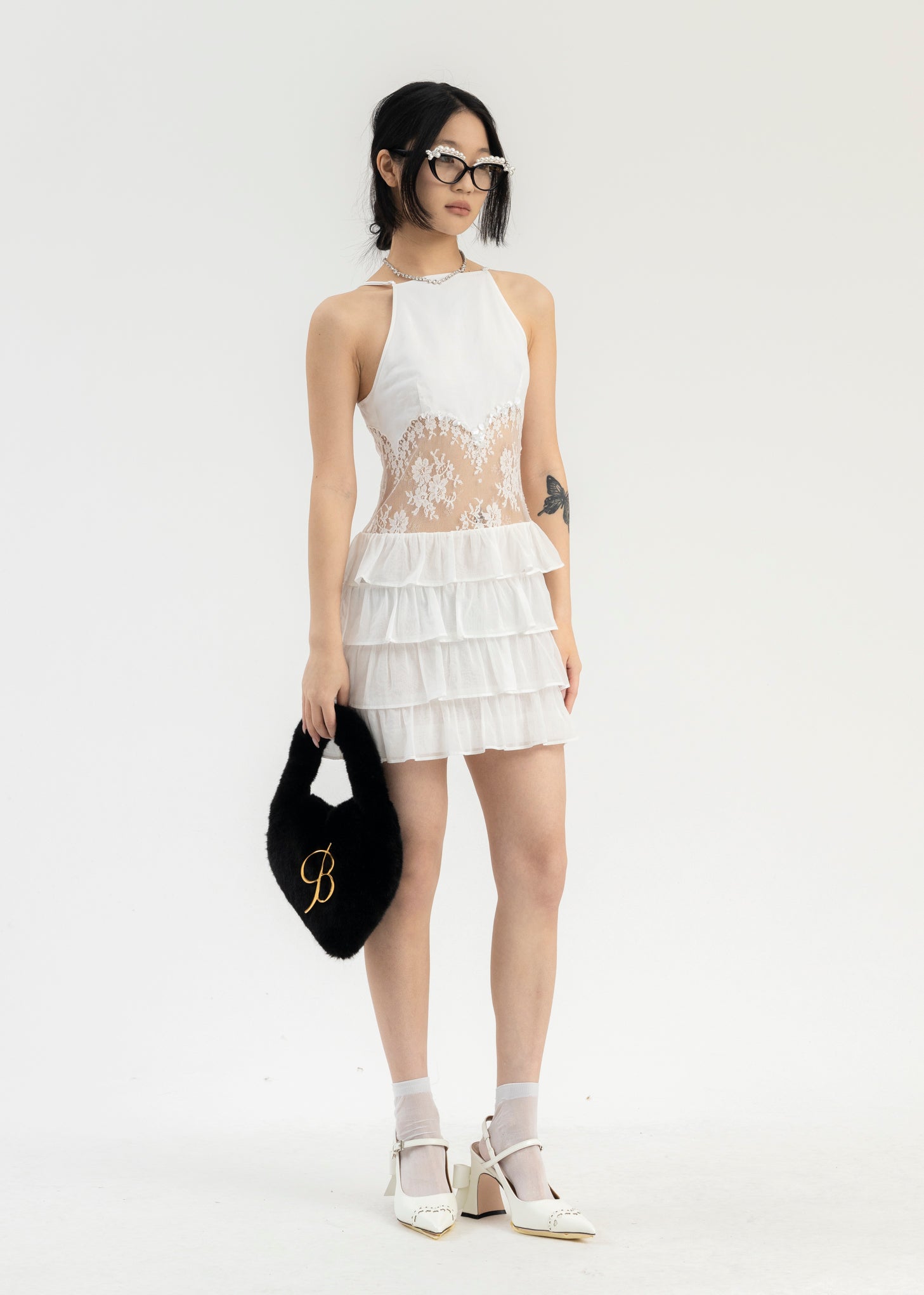 Shushu/Tong Patchwork Multi-Layer Short Dress - White | Garmentory