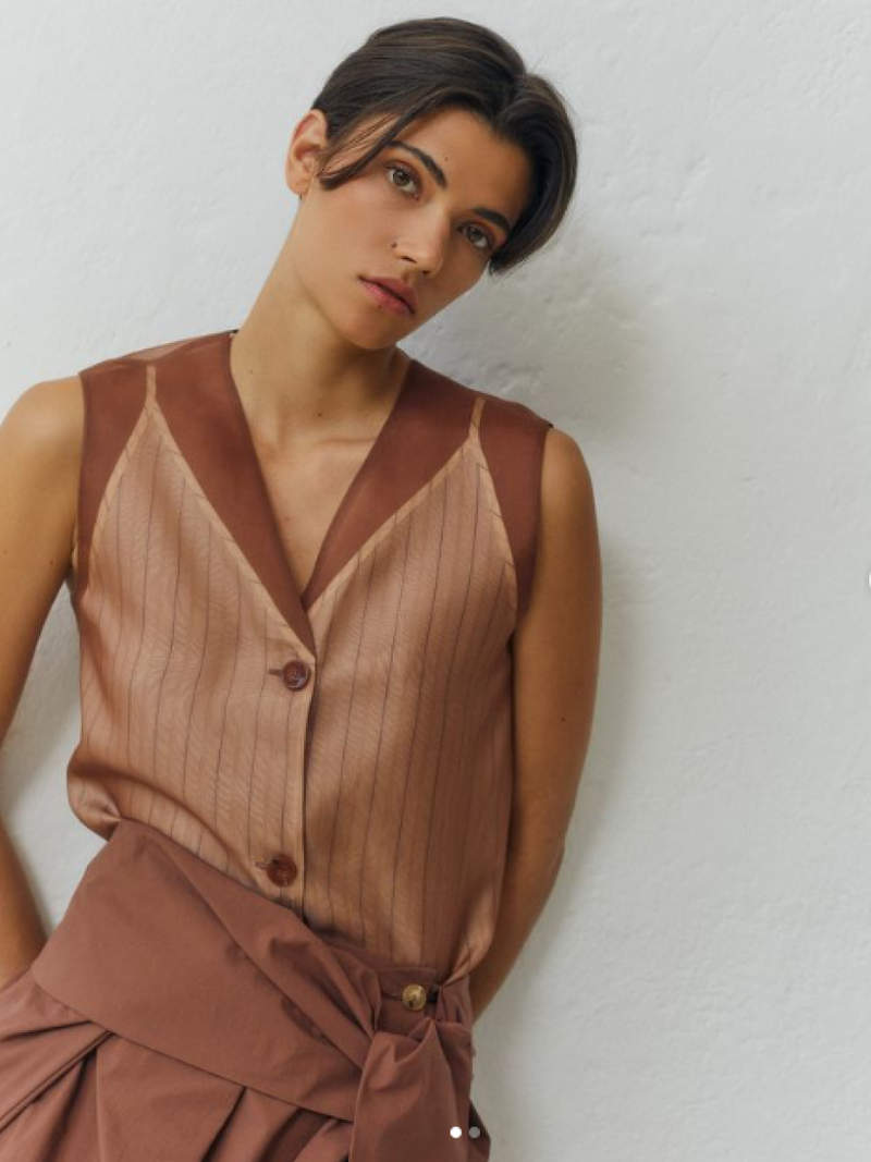 Alysi Tailored Transparent Silk Vest - Mahogany | Garmentory
