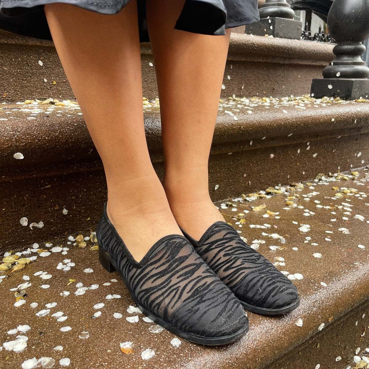 Tarin Thomas Yves Saint Laurent Mesh Tiger Flat Shoes - Vintage Black ...