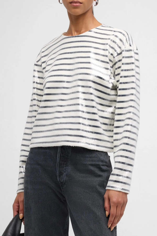 FRAME Denim Striped Sequin Top - Navy Stripe | Garmentory