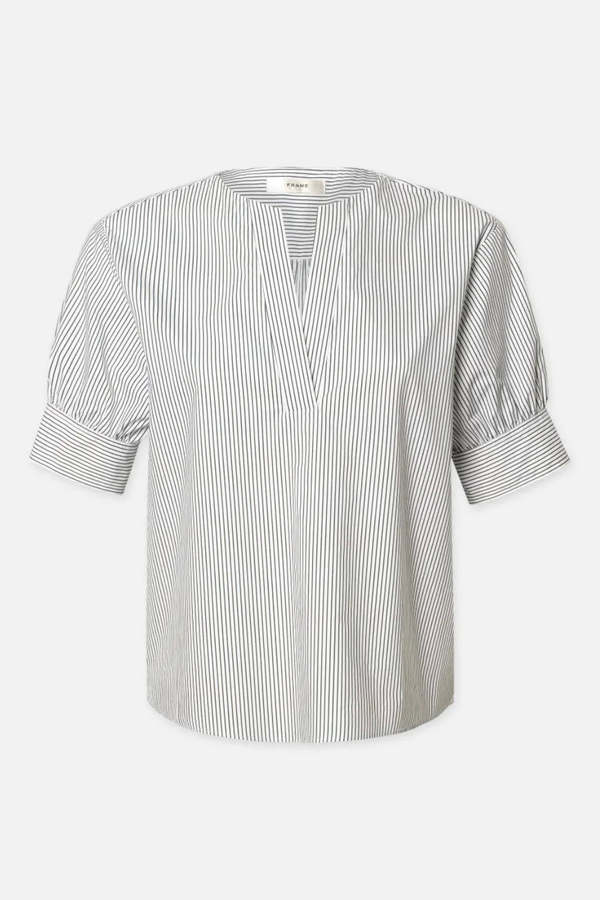 FRAME Denim V-Neck Popover Top - Navy Stripe | Garmentory