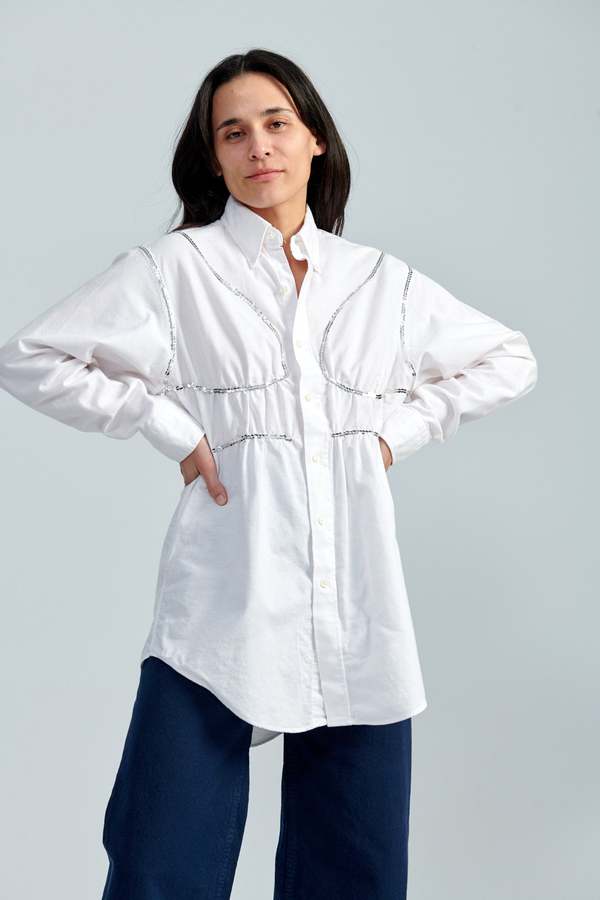 Sibling Studios Baroque Top - White Sequins | Garmentory