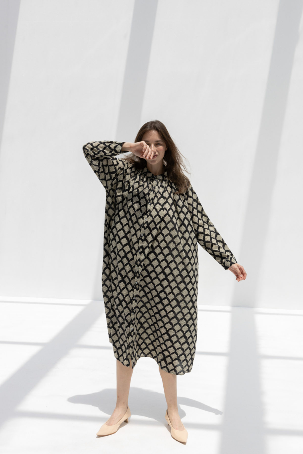 Ichi Antiquites India Block Print Dress - Black | Garmentory
