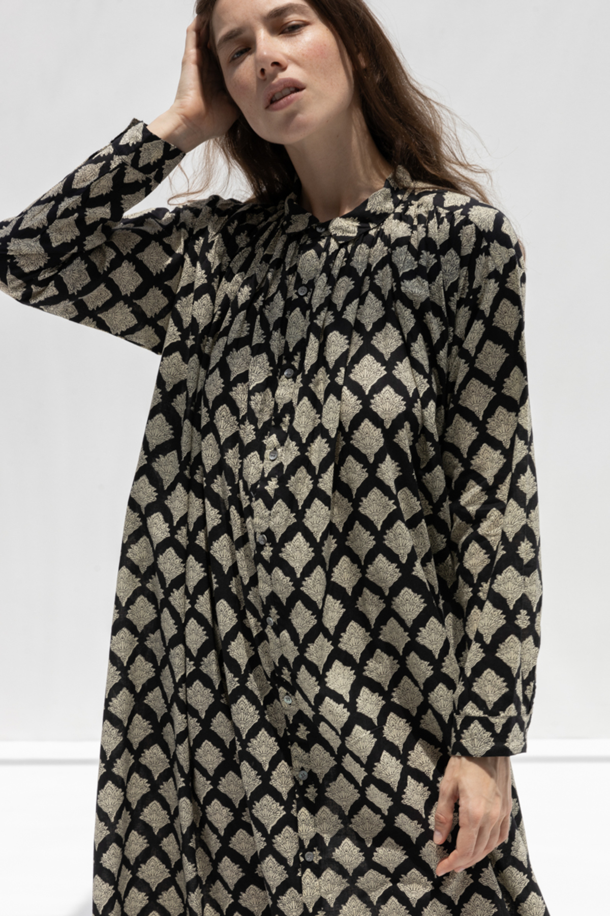 Ichi Antiquites India Block Print Dress - Black | Garmentory