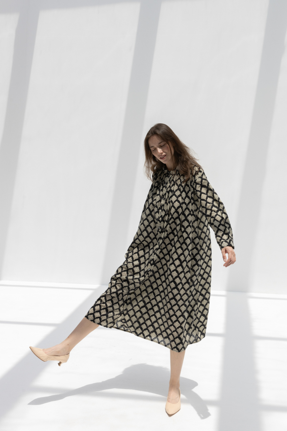 Ichi Antiquites India Block Print Dress - Black | Garmentory