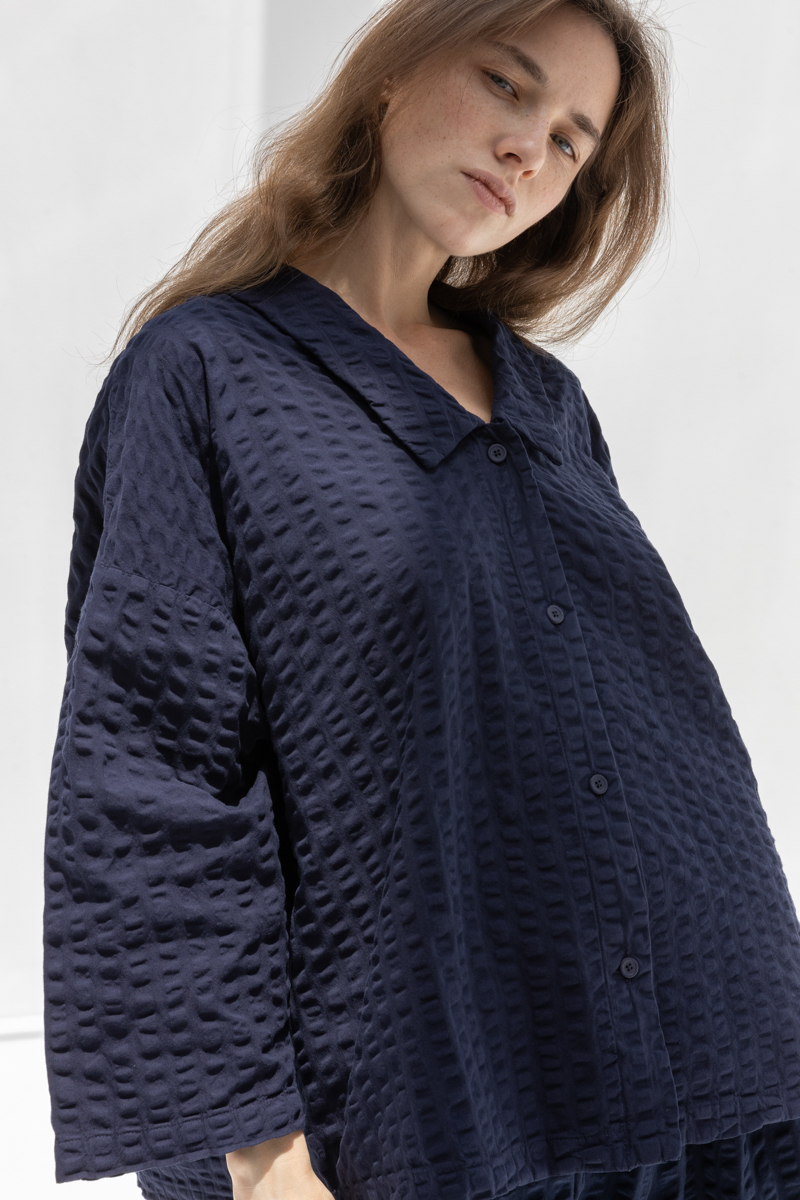 Black Crane Chelsea Collar Shirt - Navy | Garmentory