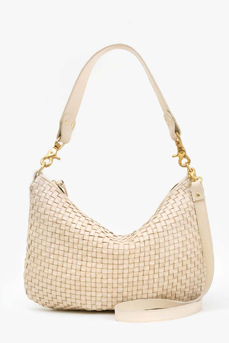 Clare V. Moyen Messenger Bag - Cream Woven Checker | Garmentory