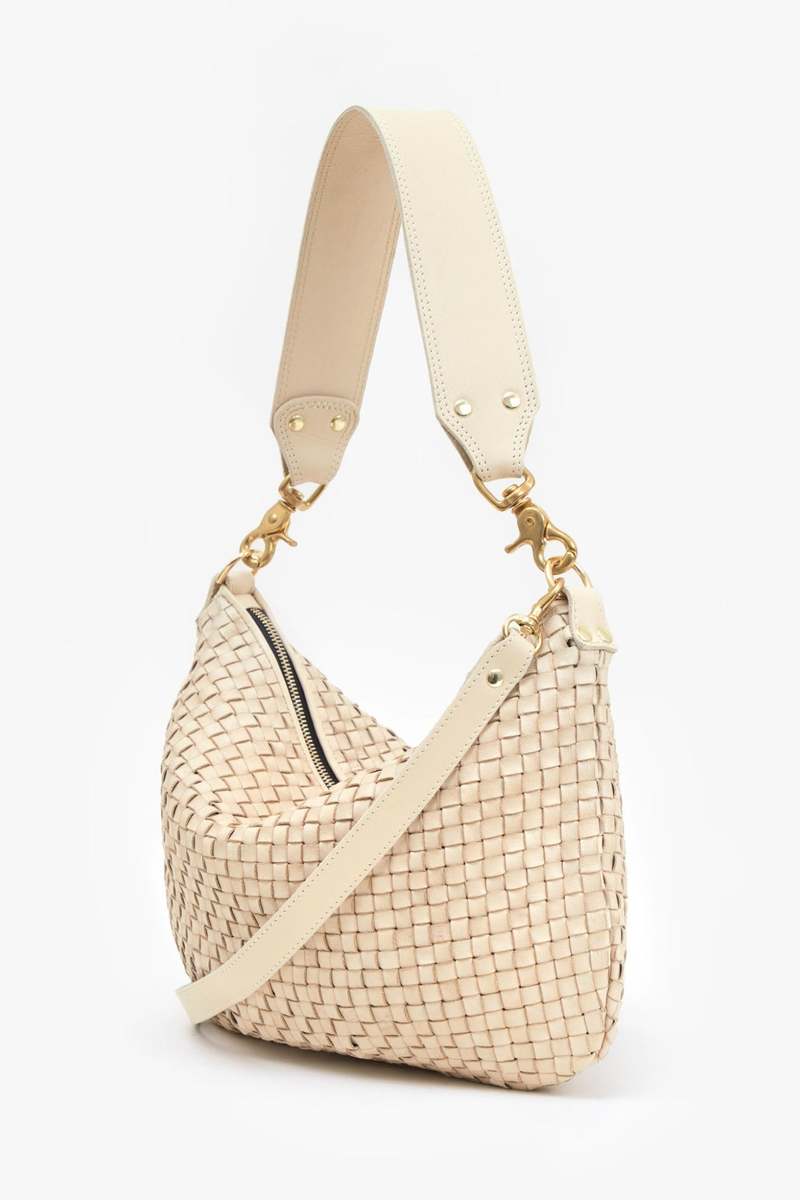 Clare V. Moyen Messenger Bag - Cream Woven Checker | Garmentory