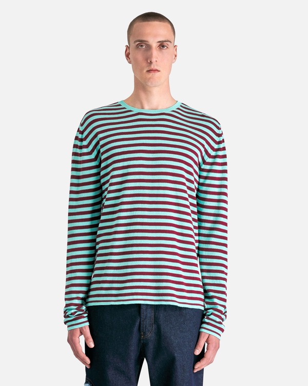 Edward Cuming Punk Stripe Sweater - Aqua Green/Burgundy | Garmentory