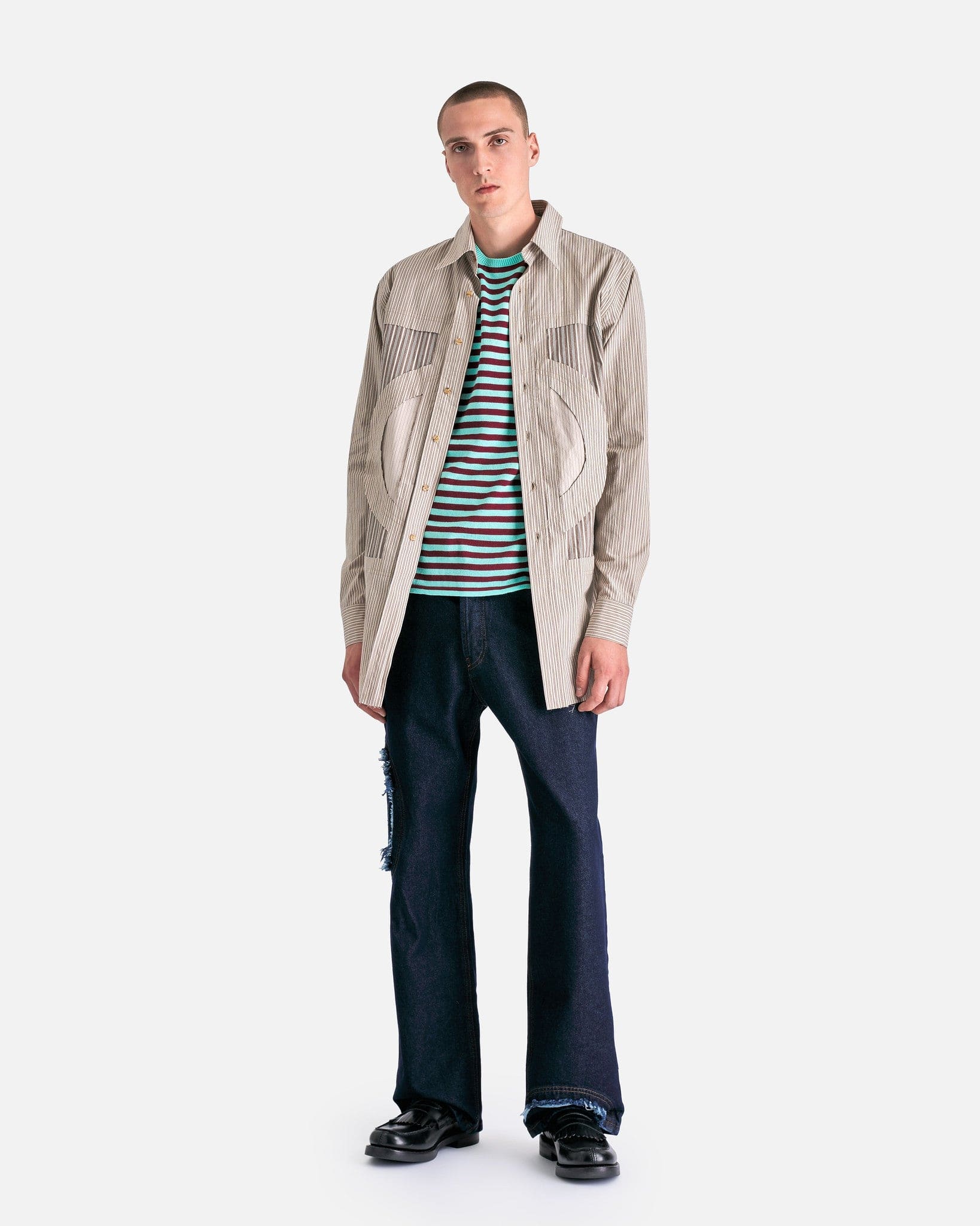 Edward Cuming Punk Stripe Sweater - Aqua Green/Burgundy | Garmentory