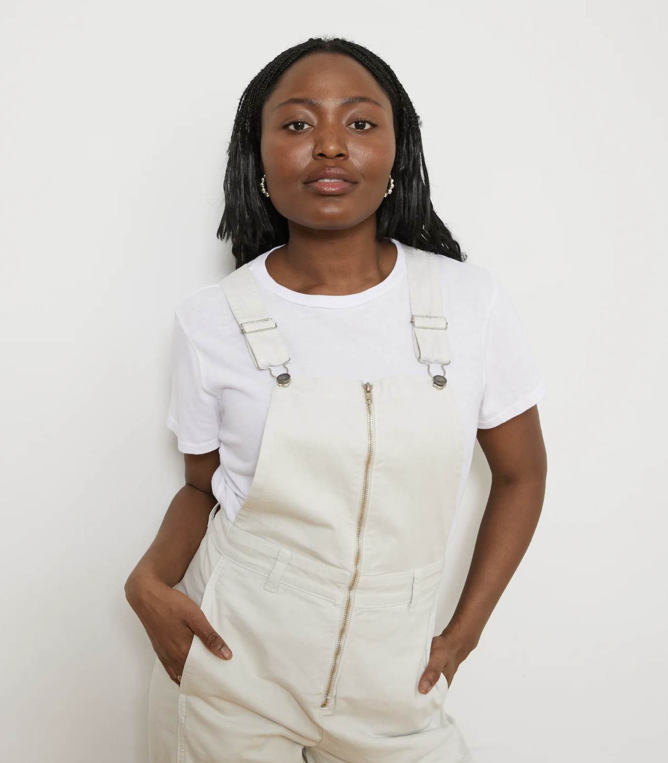 Loup Madelyn Zip Front Overalls - Salt | Garmentory