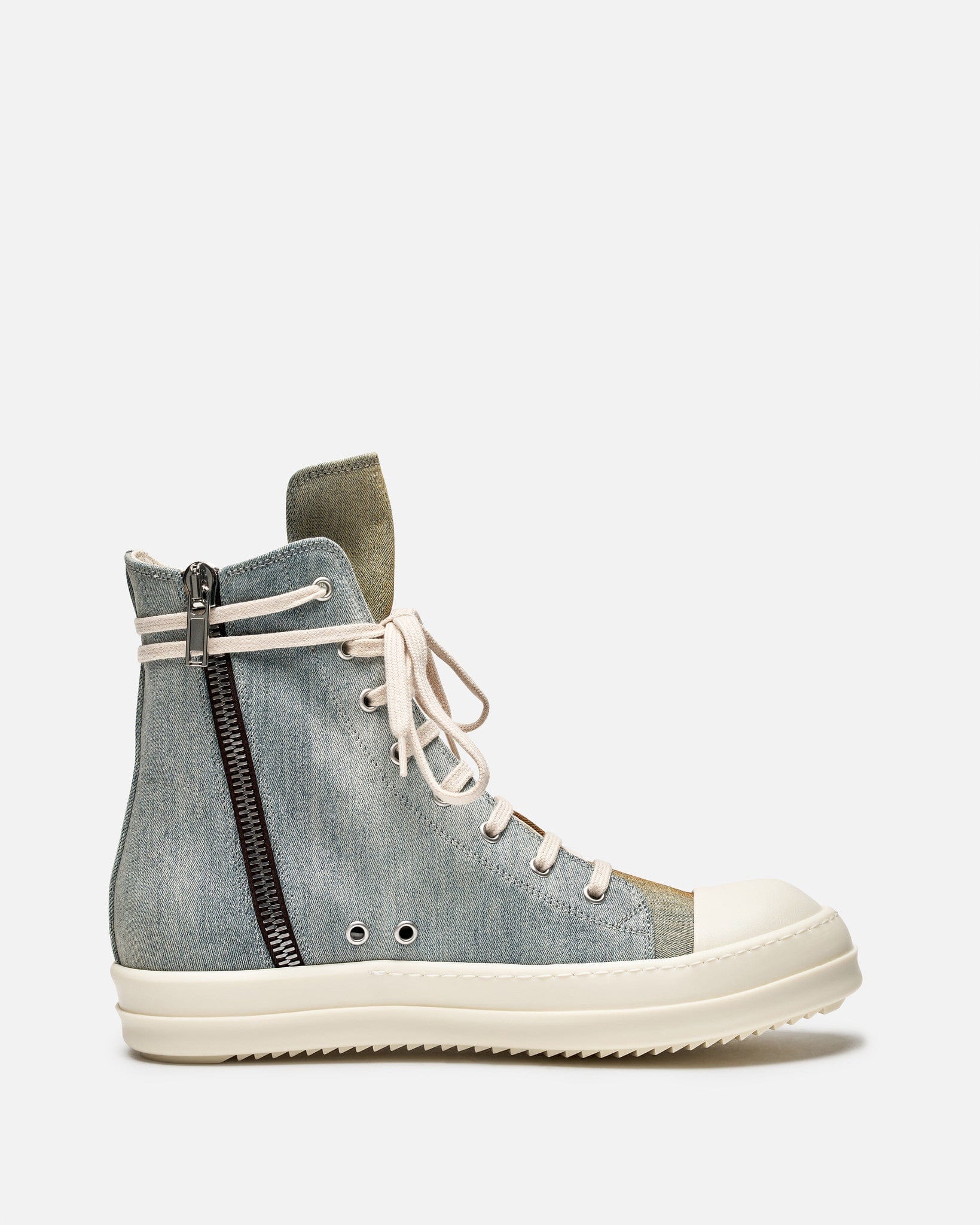 Rick Owens Lido Dyed Denim Ramones Shoes - Sky/Orange Degrade/Milk/Milk ...