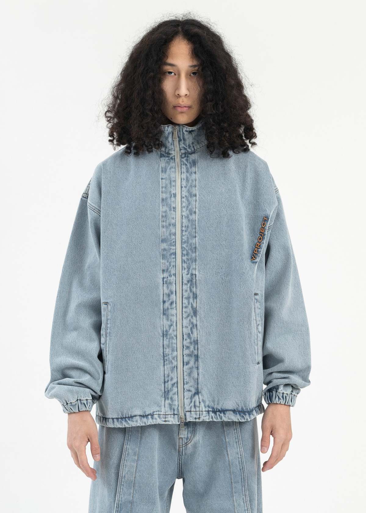 Y/project PINCHED LOGO DENIM WINDBREAKER JACKET - ICE BLUE | Garmentory