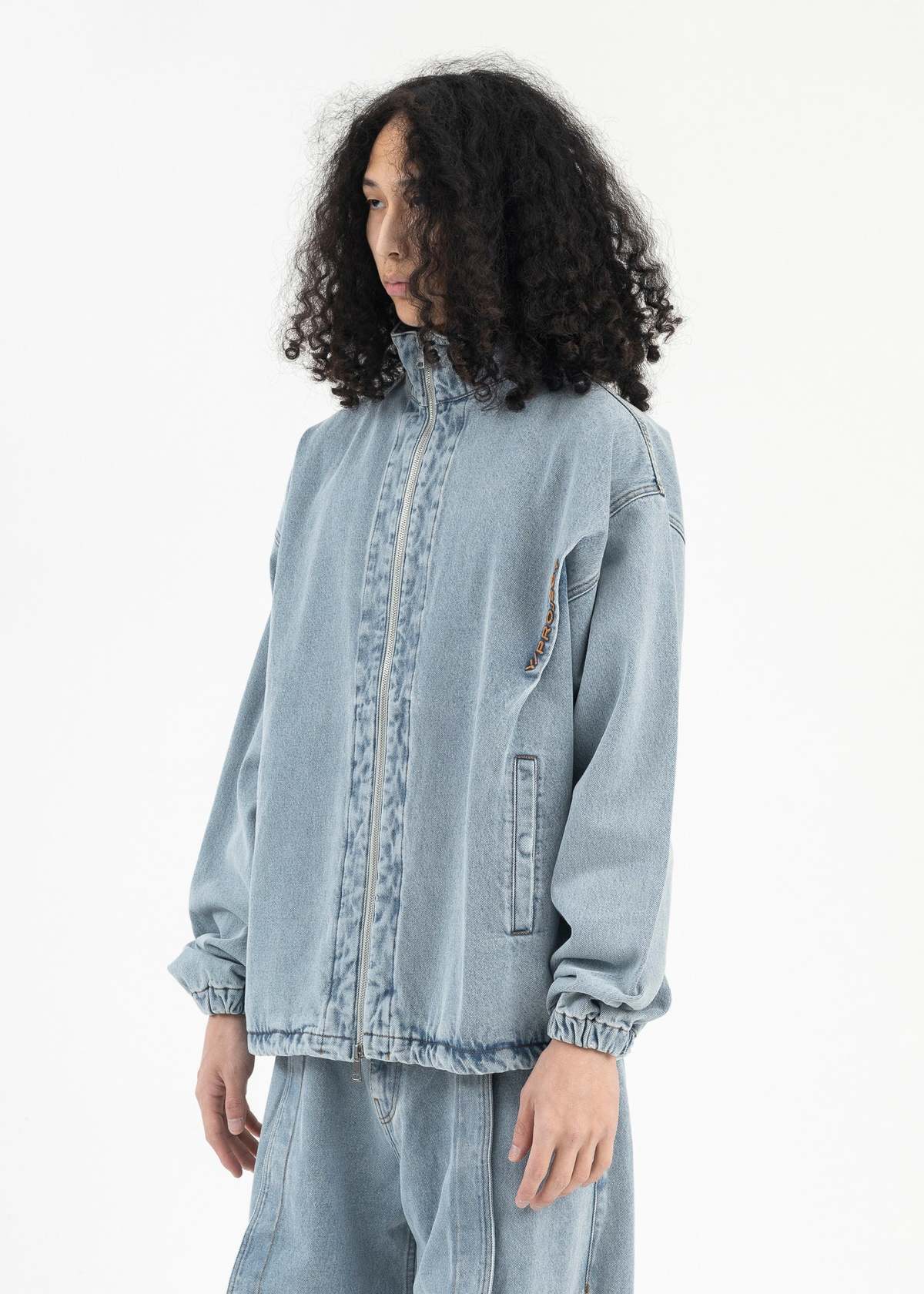 Y/project PINCHED LOGO DENIM WINDBREAKER JACKET - ICE BLUE | Garmentory