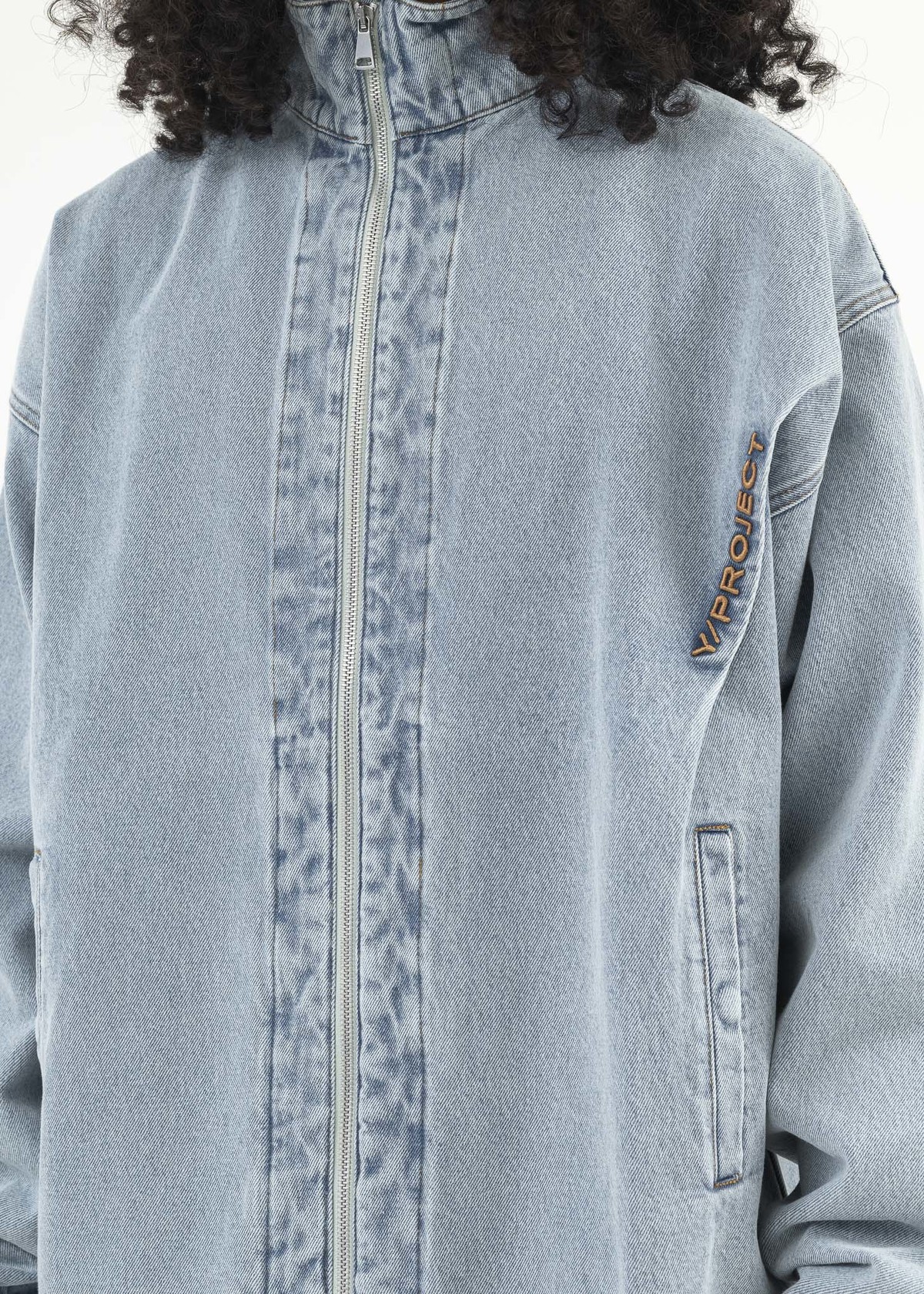 Y/project PINCHED LOGO DENIM WINDBREAKER JACKET - ICE BLUE | Garmentory
