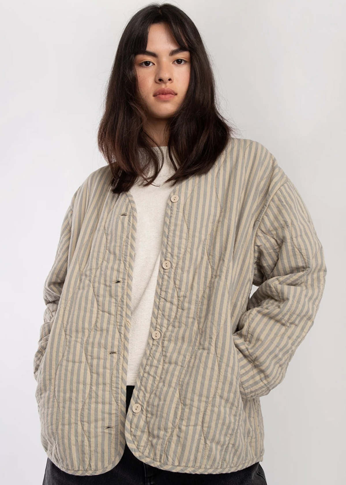 Micaela Greg Quilted Liner jacket - Muted Stripe | Garmentory