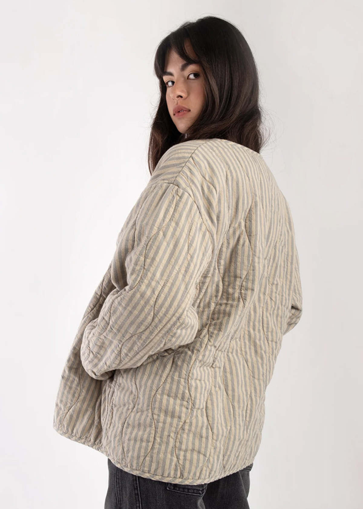 Micaela Greg Quilted Liner jacket - Muted Stripe | Garmentory