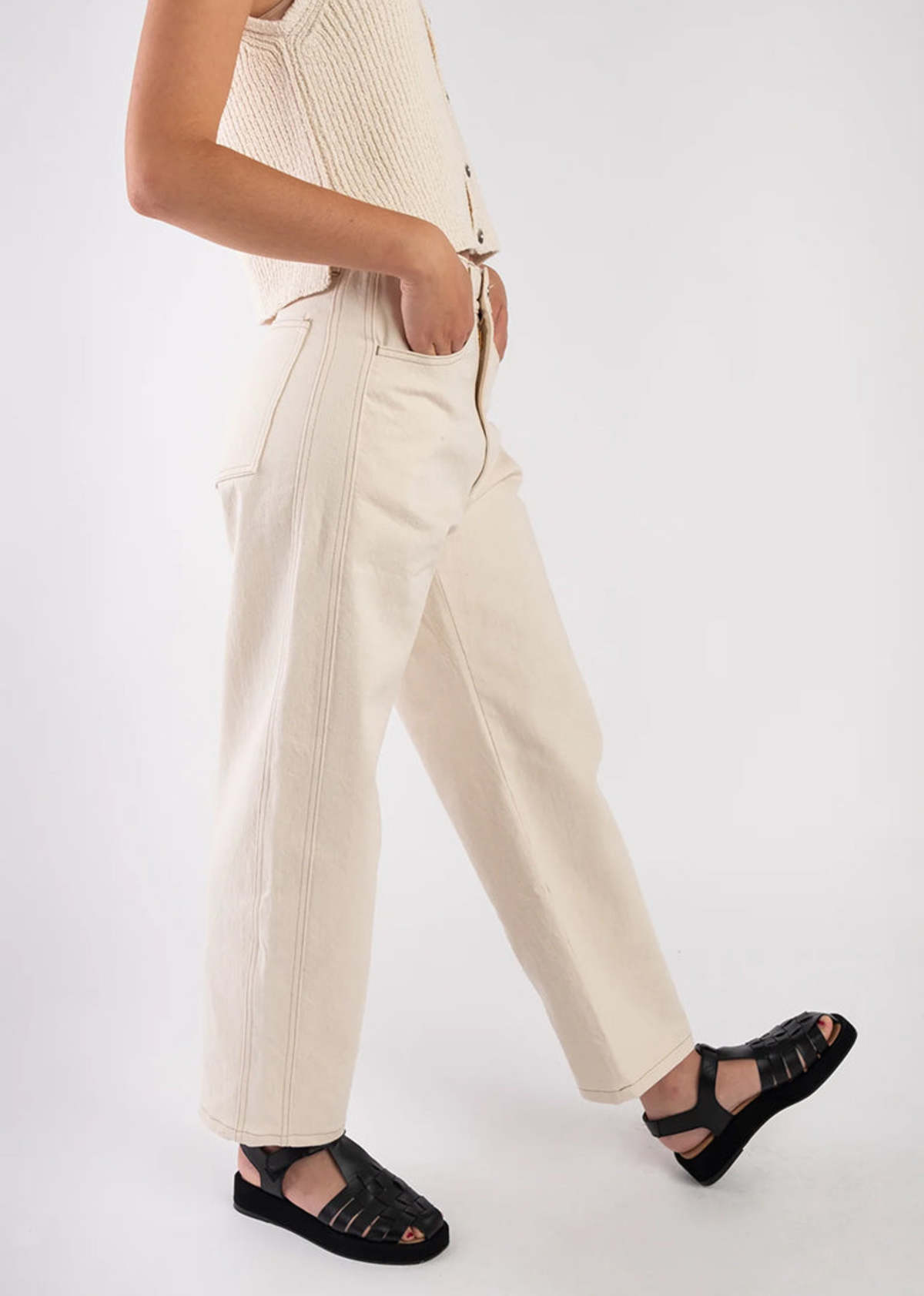 Micaela Greg Panel Jean - Cream | Garmentory