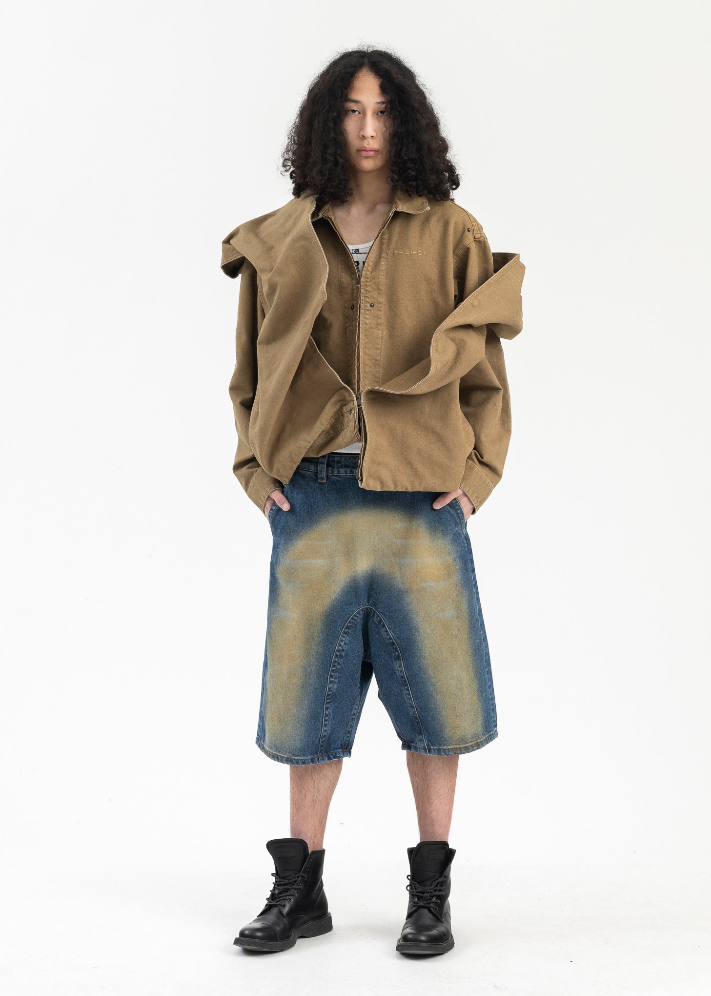 Y/project SNAP OFF PANEL HOOD CARGO JACKET - Beige | Garmentory