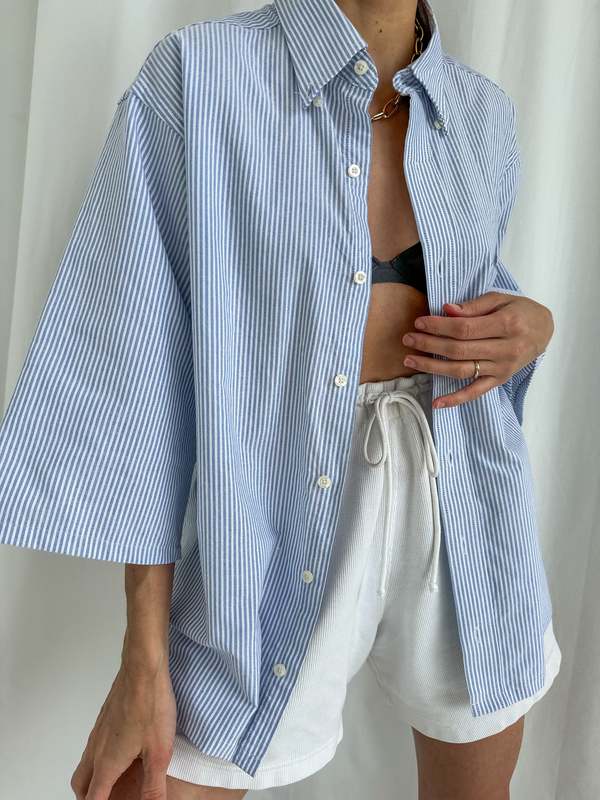 Vintage Cropped Button Down - Sky Blue Striped | Garmentory