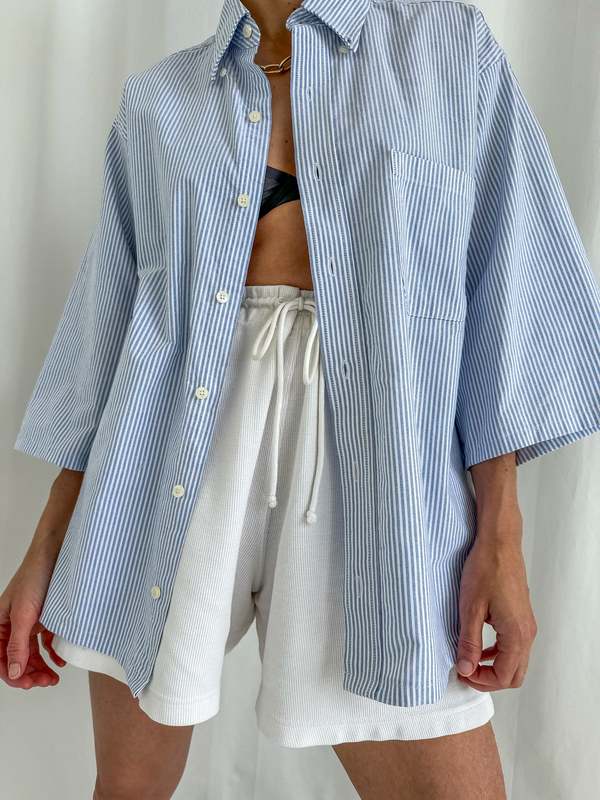 Vintage Cropped Button Down - Sky Blue Striped | Garmentory
