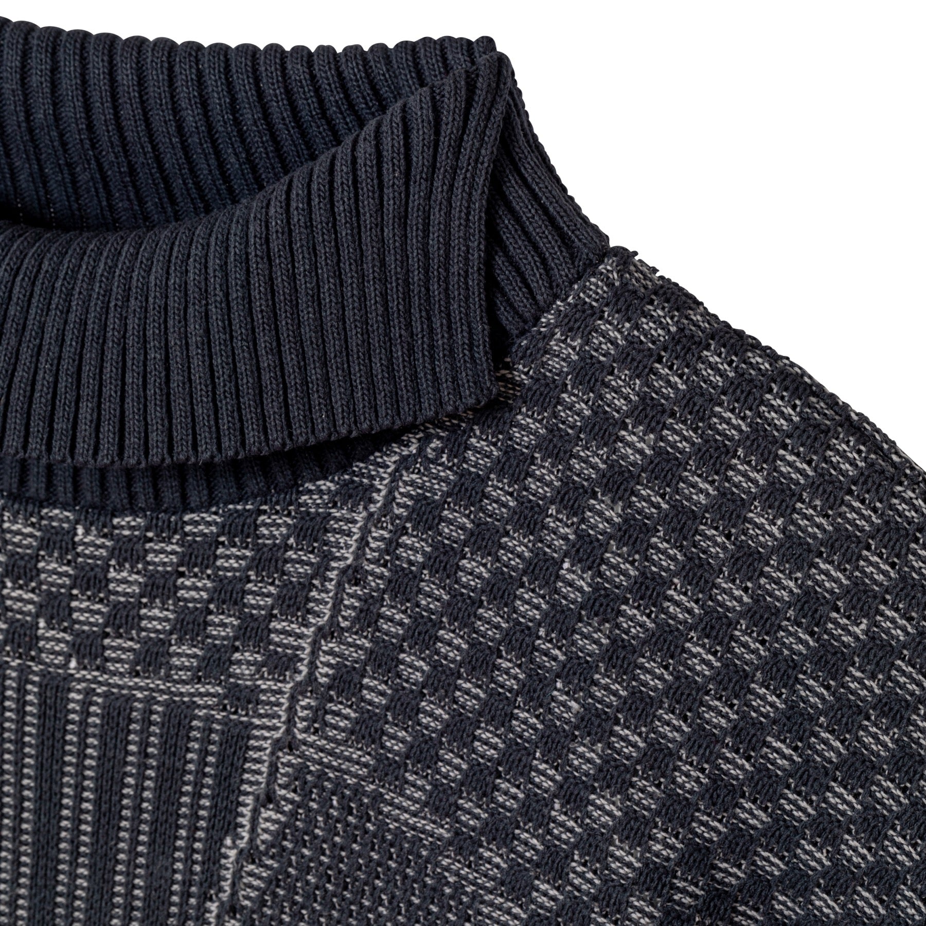 Sundazed (Belgium) Garter Block Interlock Knit Cotton Rib Mock Neck ...