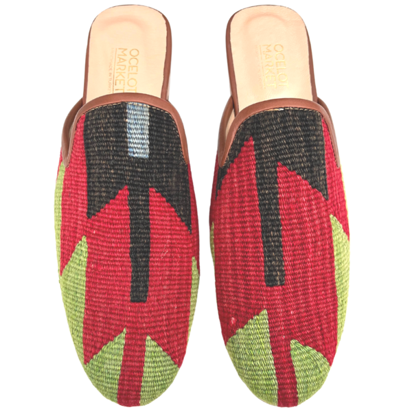 Men's Turkish Kilim Mule Red, Green, and Black | Garmentory