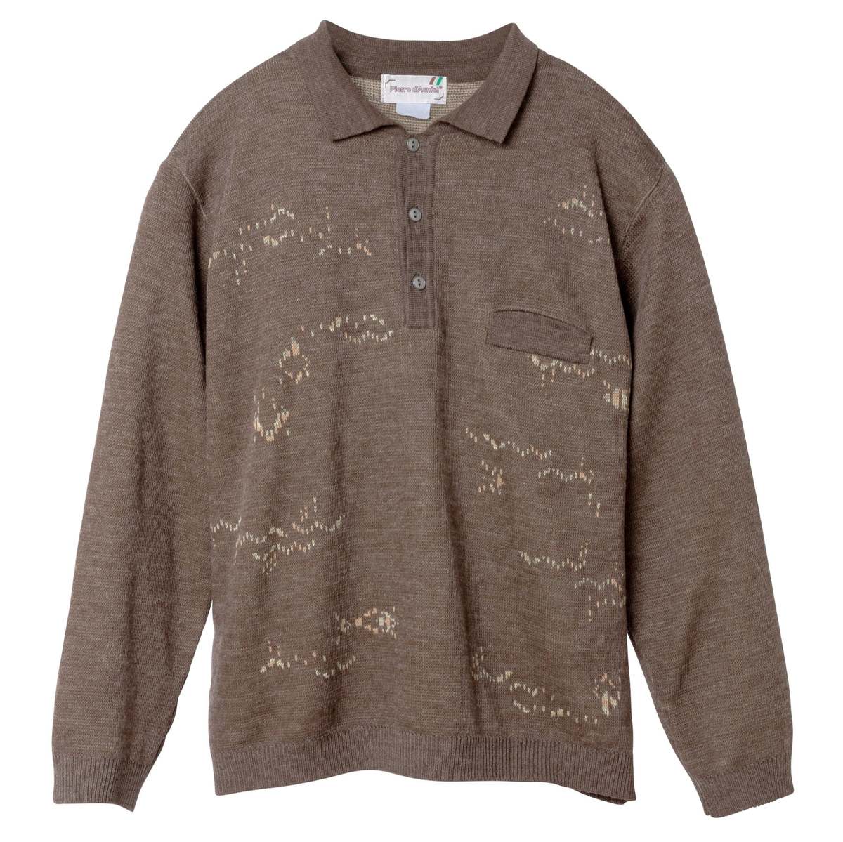 Pierre d'Asniel (France) Jacquard Interlock Knit Wool Polo Sweater ...