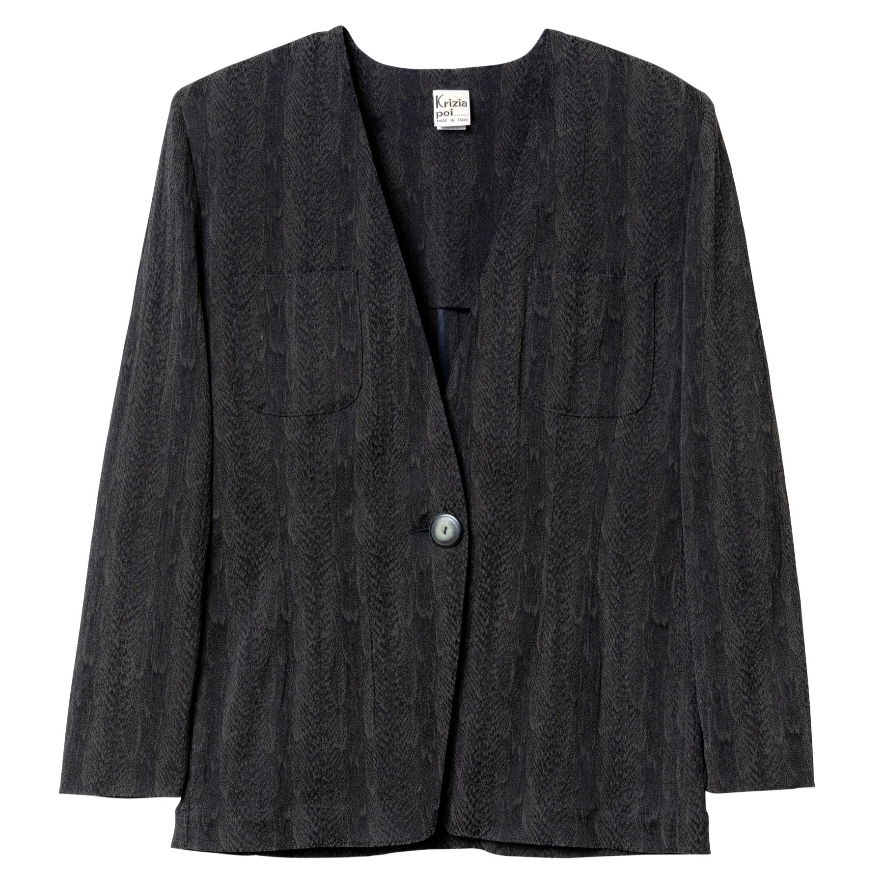 Krizia (Italy) Warp Weave Stretch Acetate Collarless Cutaway Jacket ...