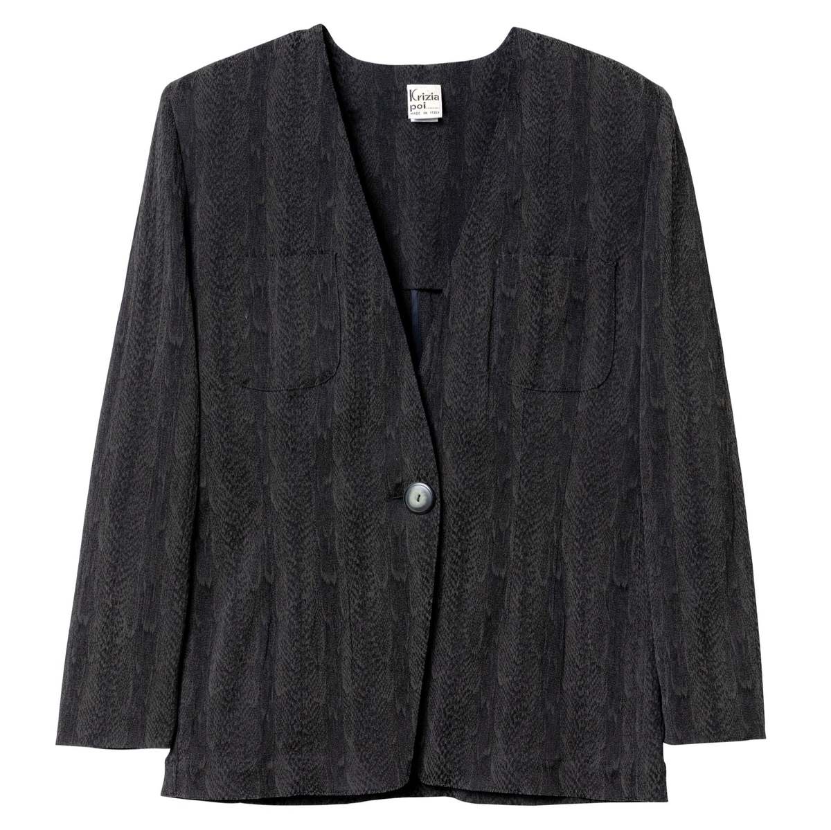 Krizia (Italy) Warp Weave Stretch Acetate Collarless Cutaway Jacket ...