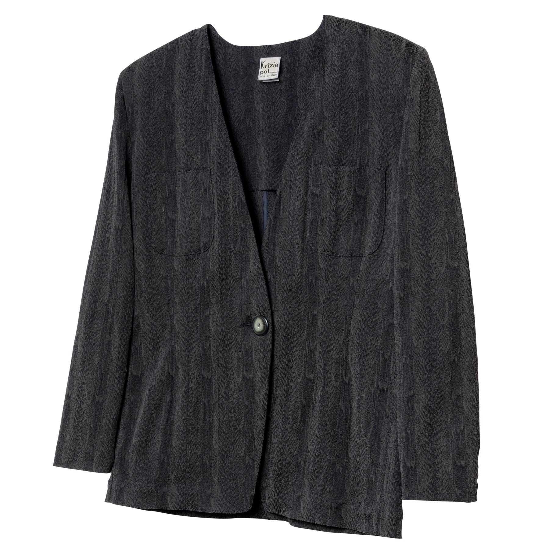 Krizia (Italy) Warp Weave Stretch Acetate Collarless Cutaway Jacket ...
