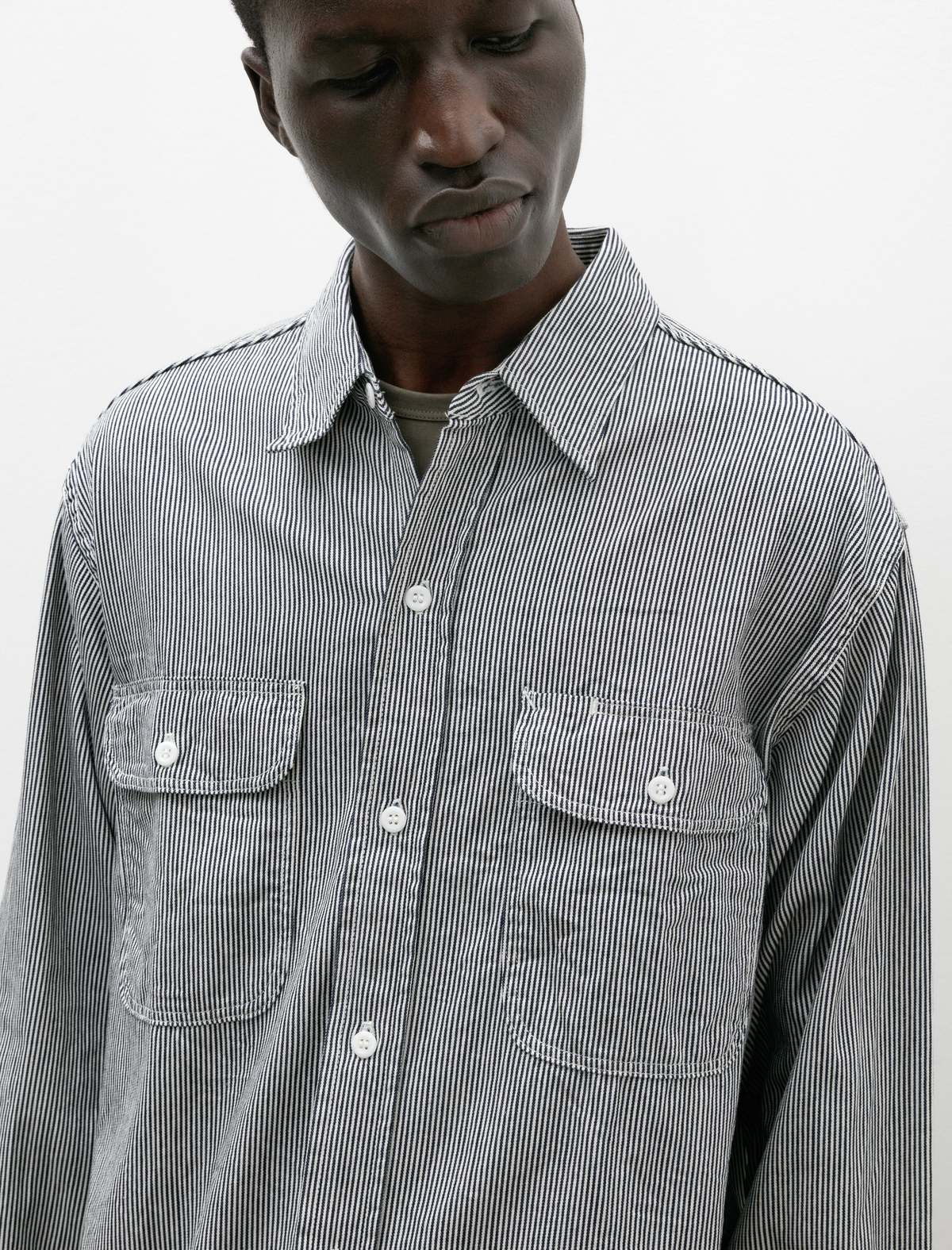 Orslow Hickory Stripe Work Shirt - gray | Garmentory