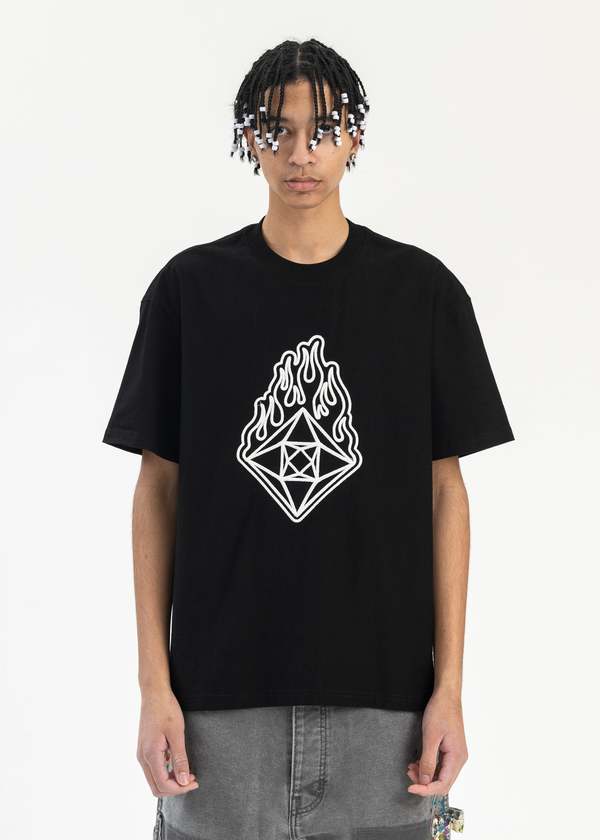 Richgainer Embroidery Diamond T-shirt - Black | Garmentory